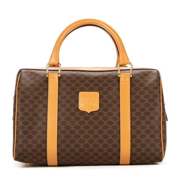 Céline | Bags | Celine Vintage Small Duffle 3 In Brown Macadam Coated ...